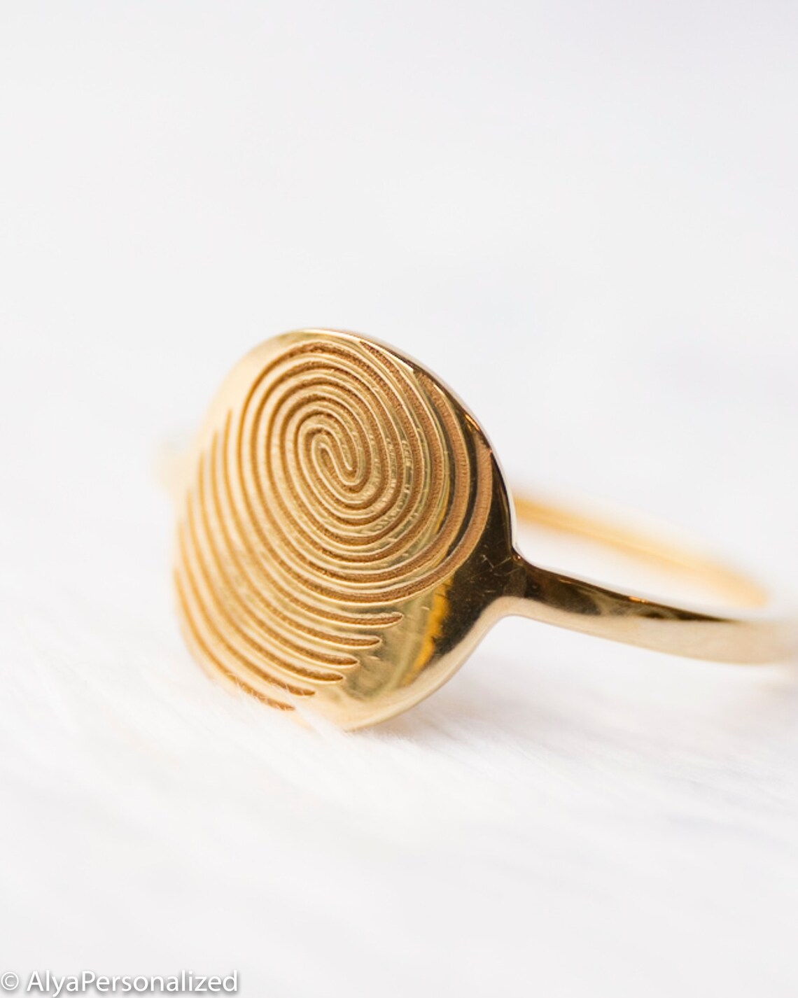Actual Fingerprint Ring, 14K Gold Fingerprint Jewelry, Gold Signet Ring ...