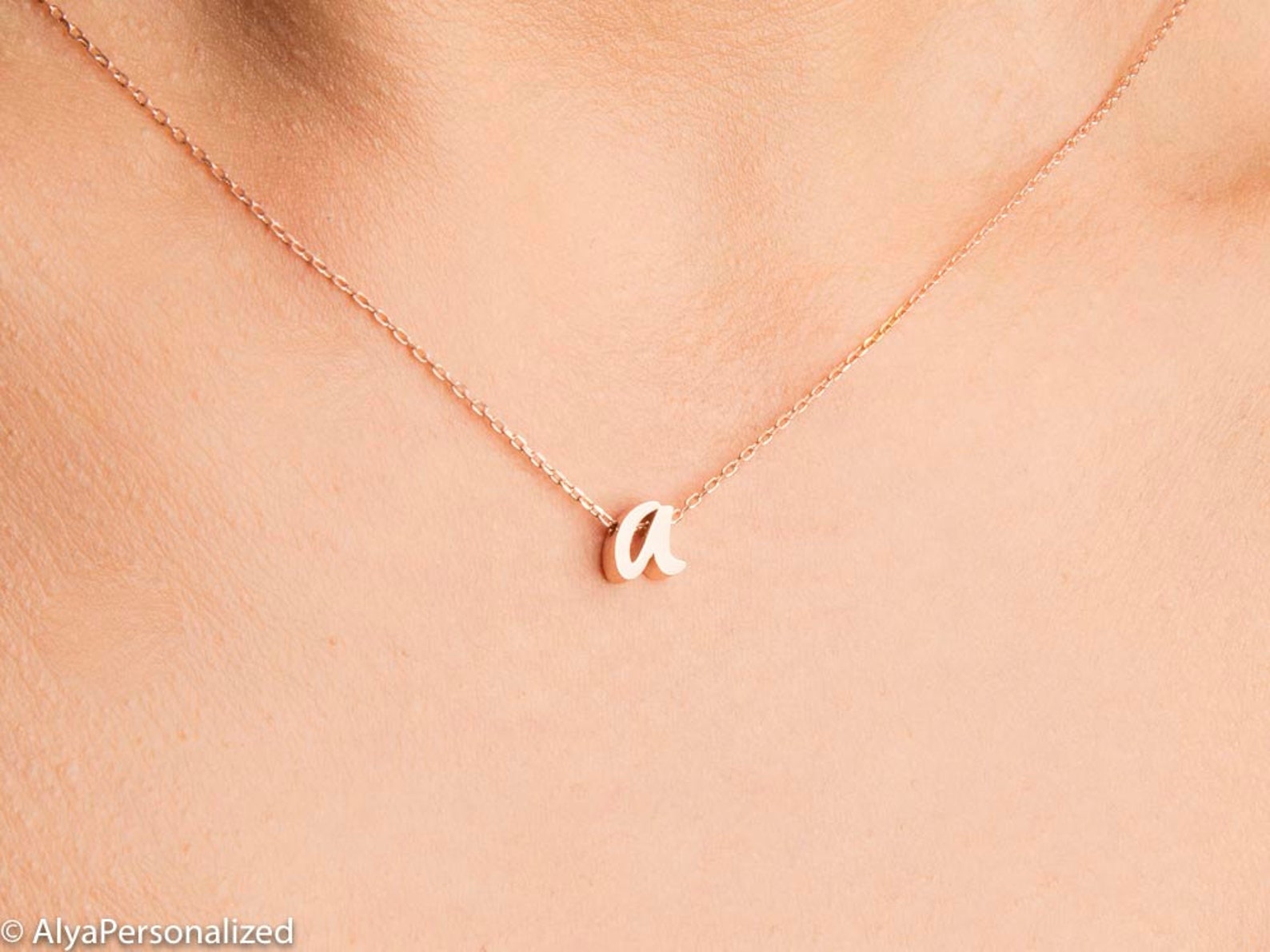 Dainty Necklace Rose Gold Initial Necklace Gift for Her | Etsy