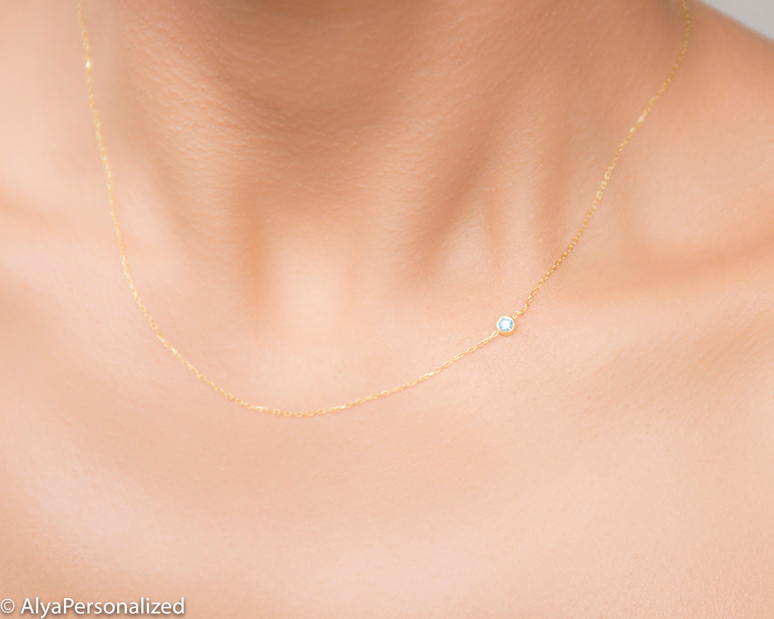 14K Gold Birthstone Necklace Personalized Gifts for Women - Etsy