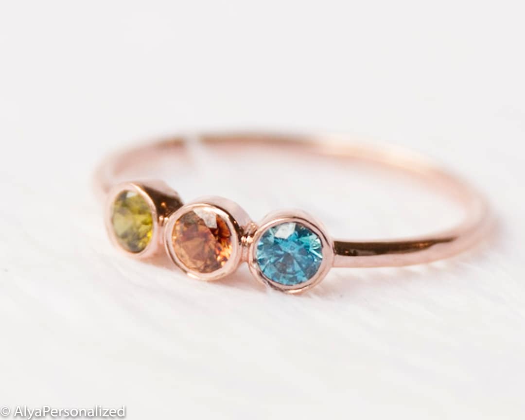 14K Gold Mothers Birthstone Ring With 2 or 3, 4, 5 Stone, Lifetime ...