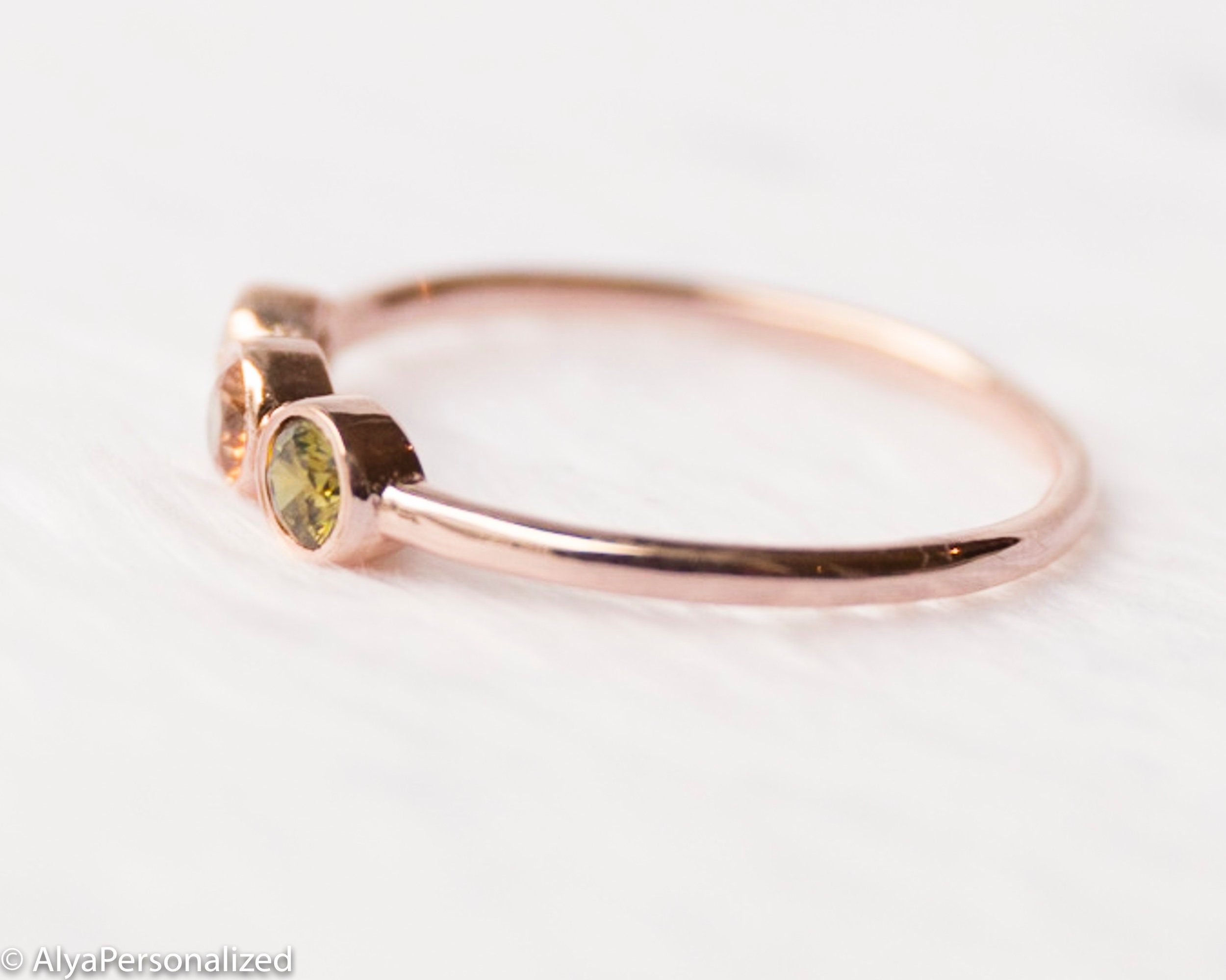 14K Solid Rose Gold Mothers Birthstone Ring with 2 or 3 4 5 | Etsy