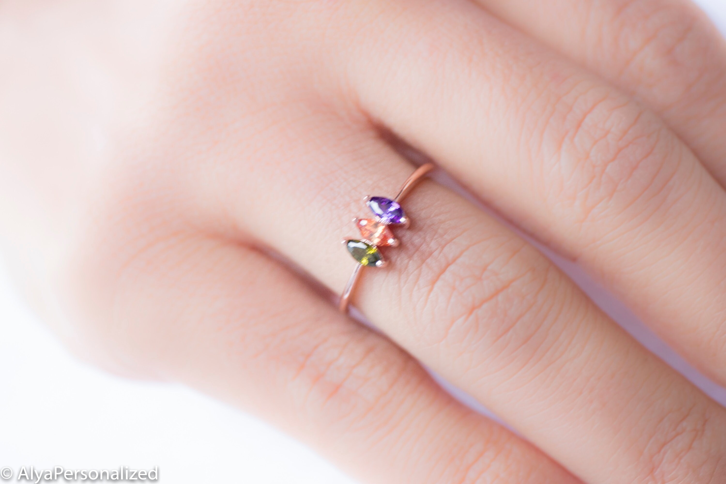 14K Rose Gold Personalized Birthstone Ring Mothers Ring - Etsy