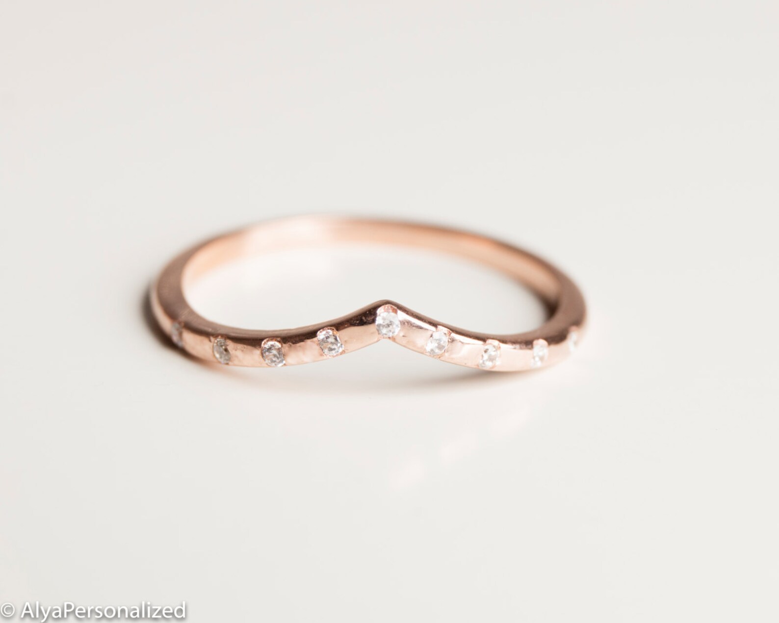 Rose Gold V Ring - Chevron Ring - Pave Diamon Ring - Micro Pave Ring ...