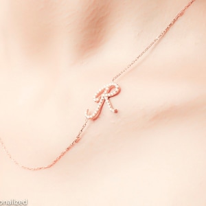 Diamond Initial Necklace - 14k Gold Initial Necklace - Initial Necklace ...