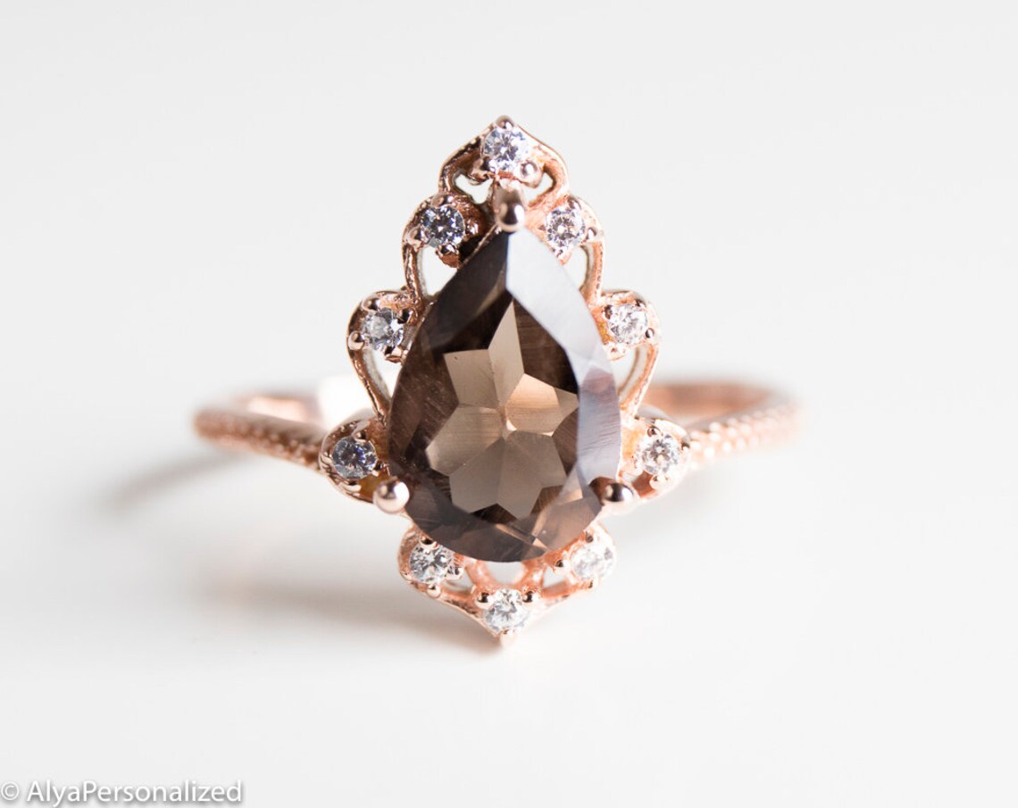 Rose Gold Engagement Ring Set Wedding Ring Set Vintage | Etsy