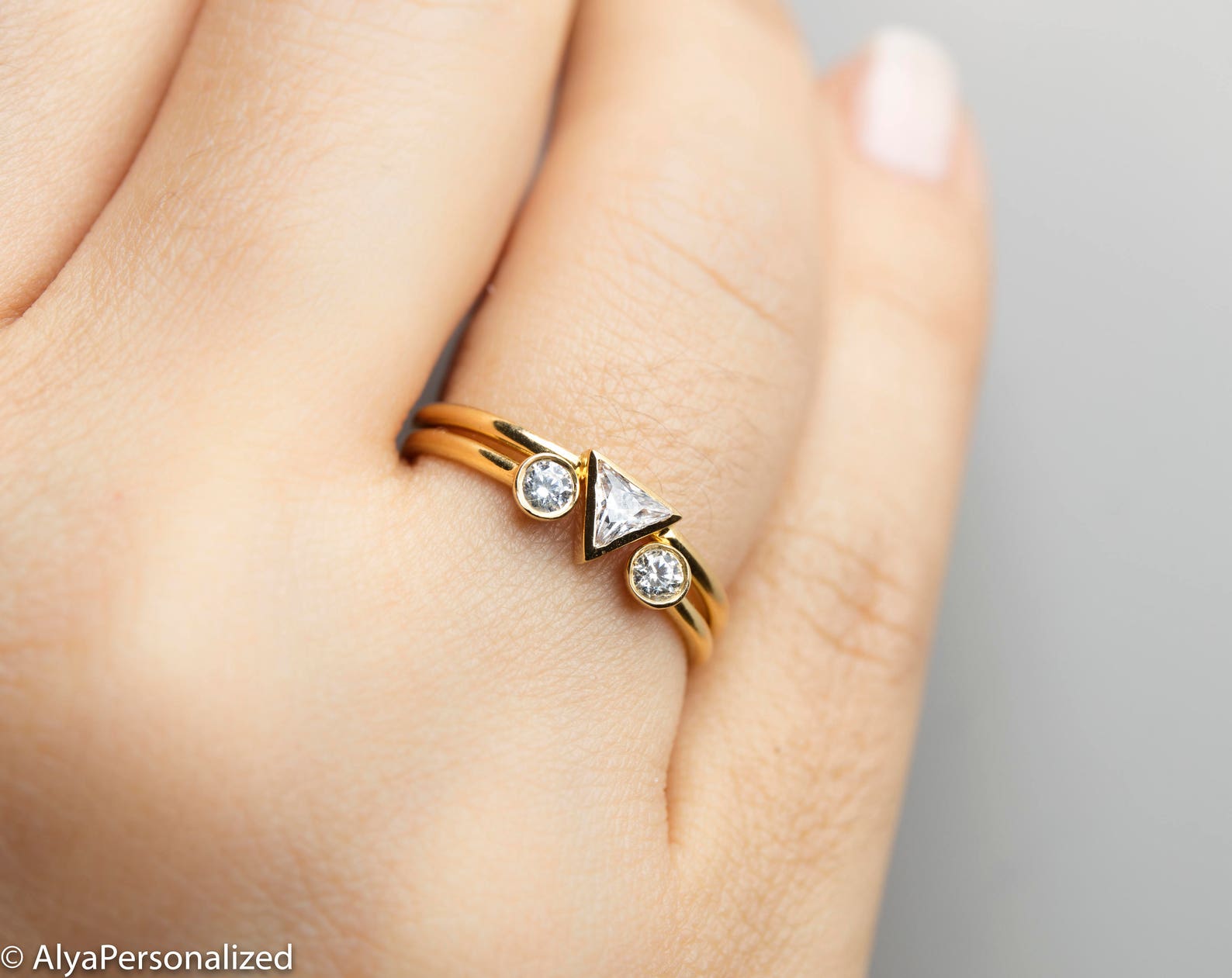 Trillion Cut Diamond Engagement Ring - Modern Wedding Ring Set ...