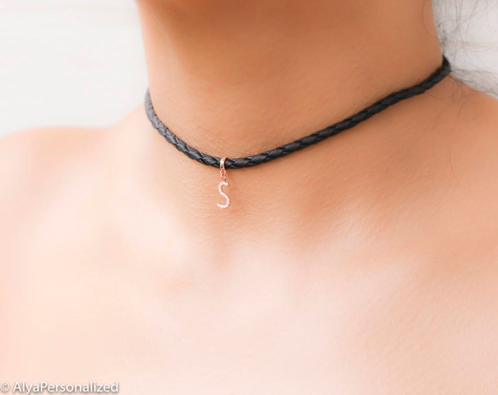 Personalized Leather Choker Necklace - Black Choker Collar - Layered ...