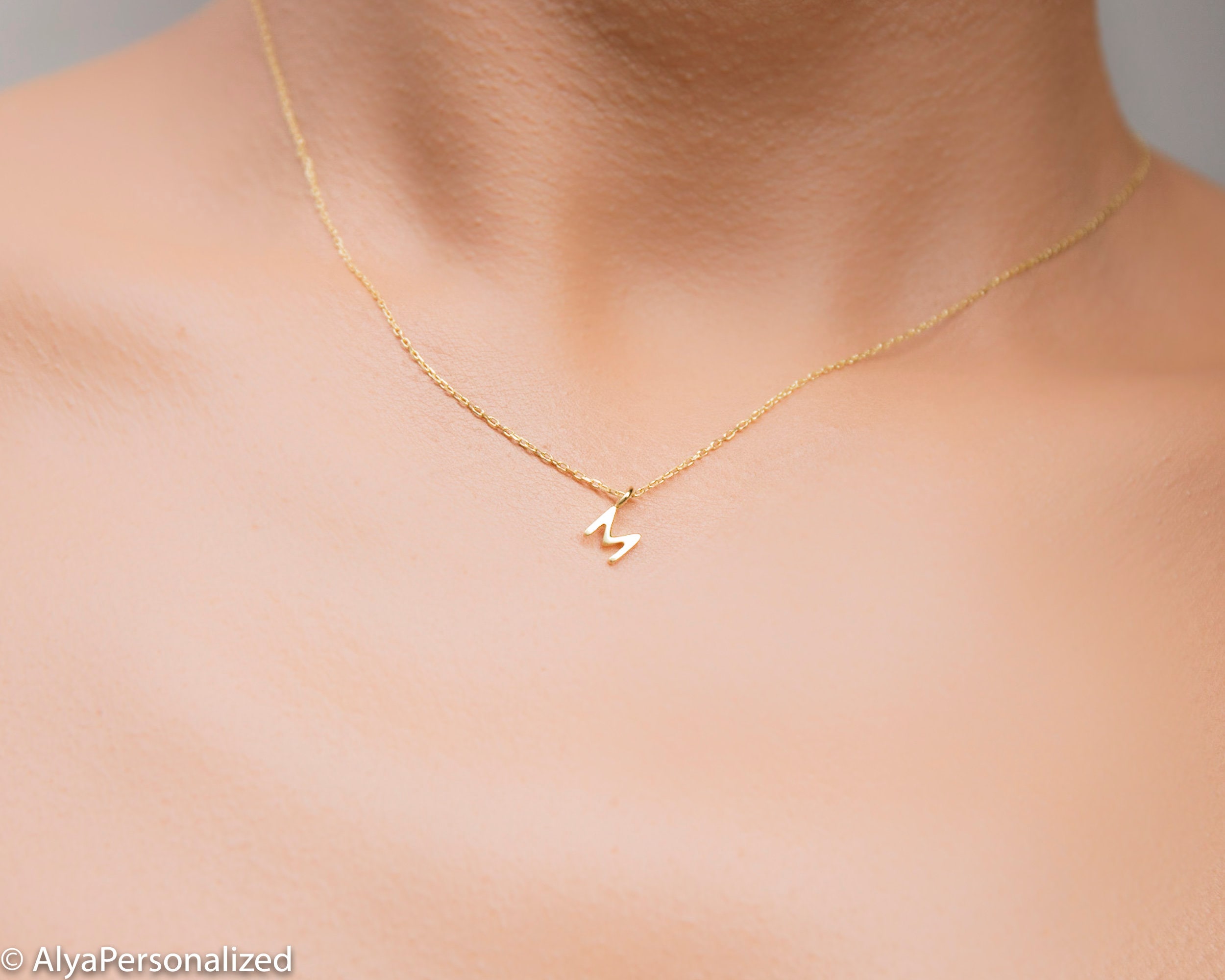 Dainty Necklace Tiny 14k Gold Initial Necklace - Etsy