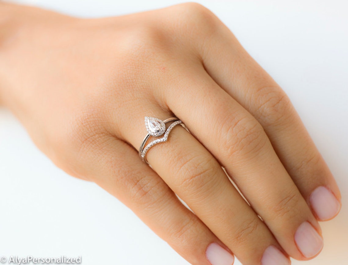 Sterling Silver Engagement Ring Set Wedding Ring Set Unique | Etsy