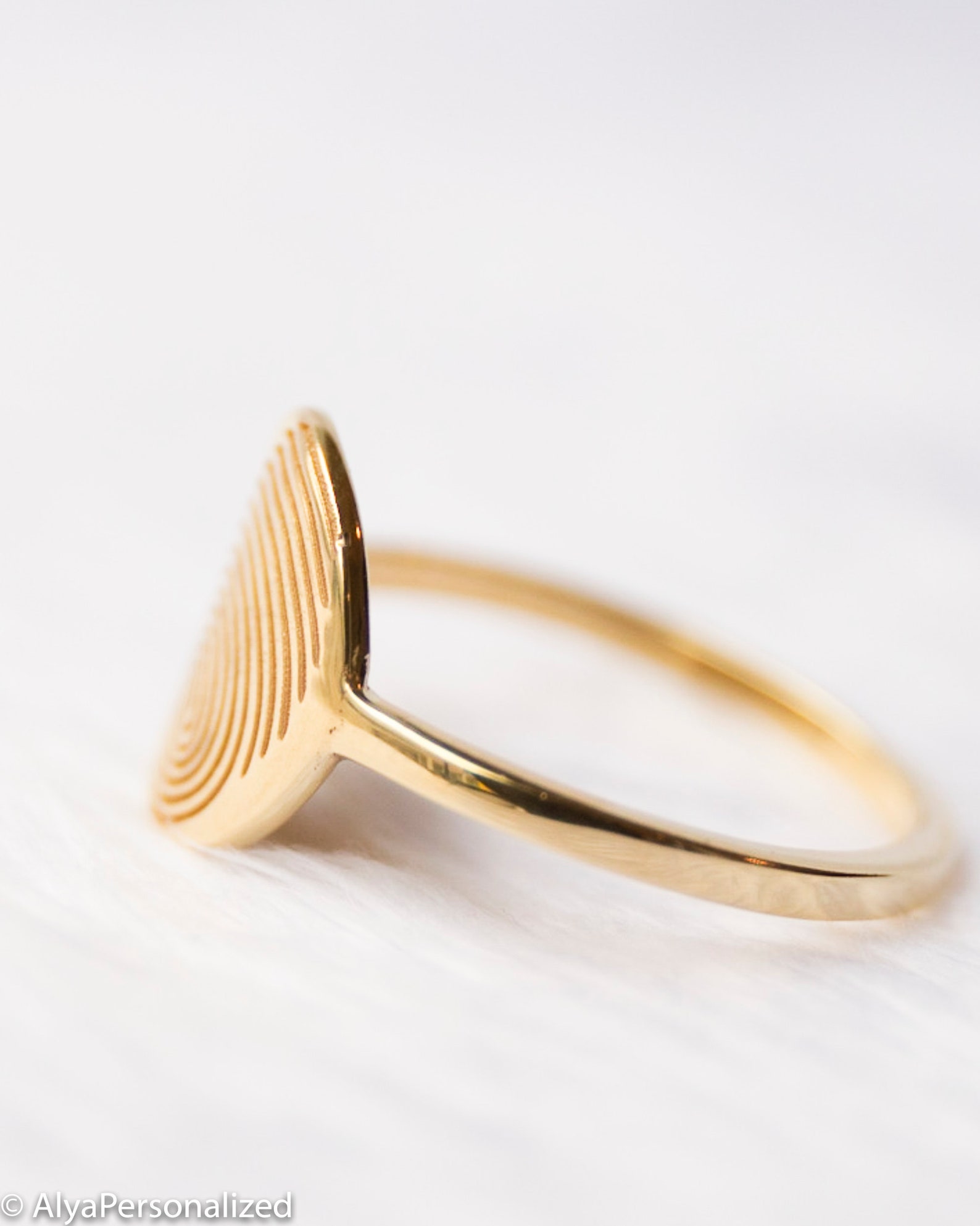 Actual Fingerprint Ring, 14K Gold Fingerprint Jewelry, Gold Signet Ring ...
