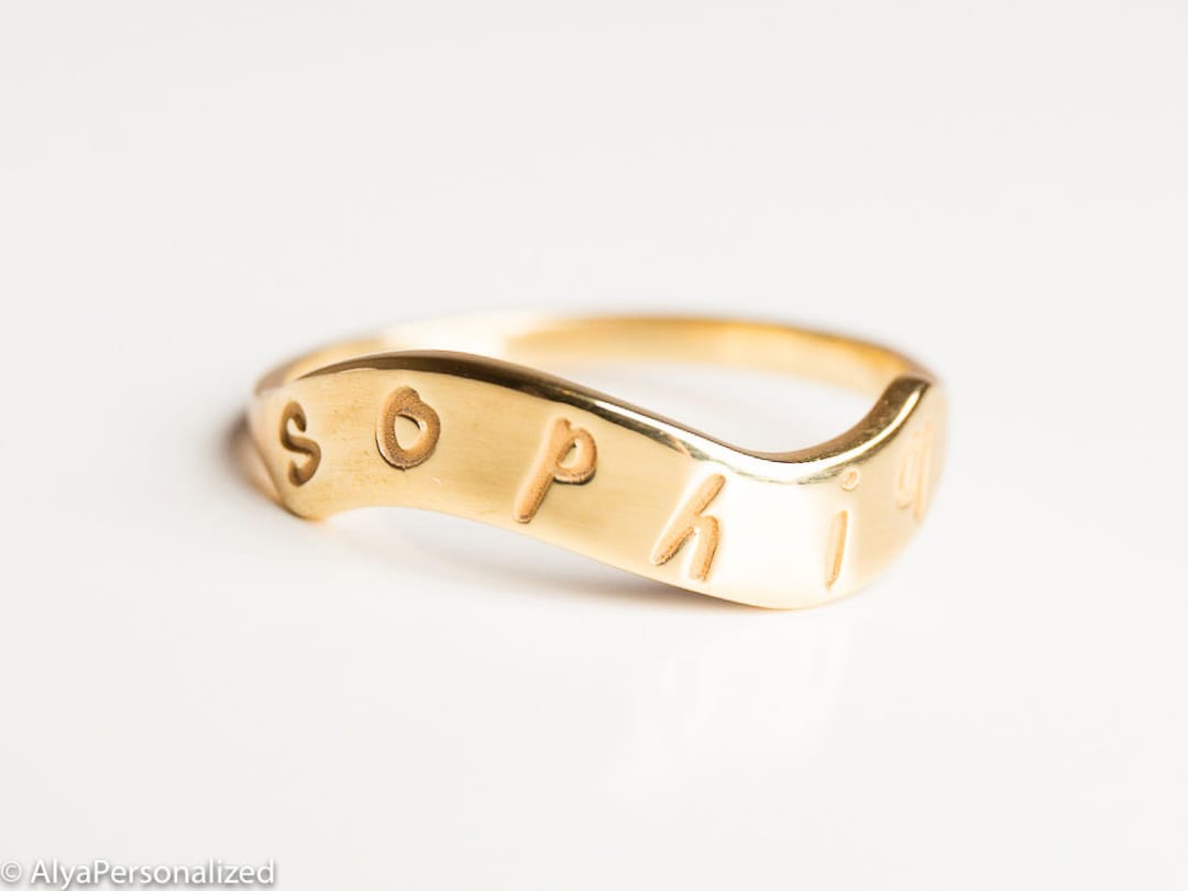 Gold Name Ring - Signet Ring Women - Hand Stamped Ring - Dainty Gold ...