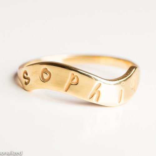 Gold Name Ring Signet Ring Women Hand Stamped Ring - Etsy