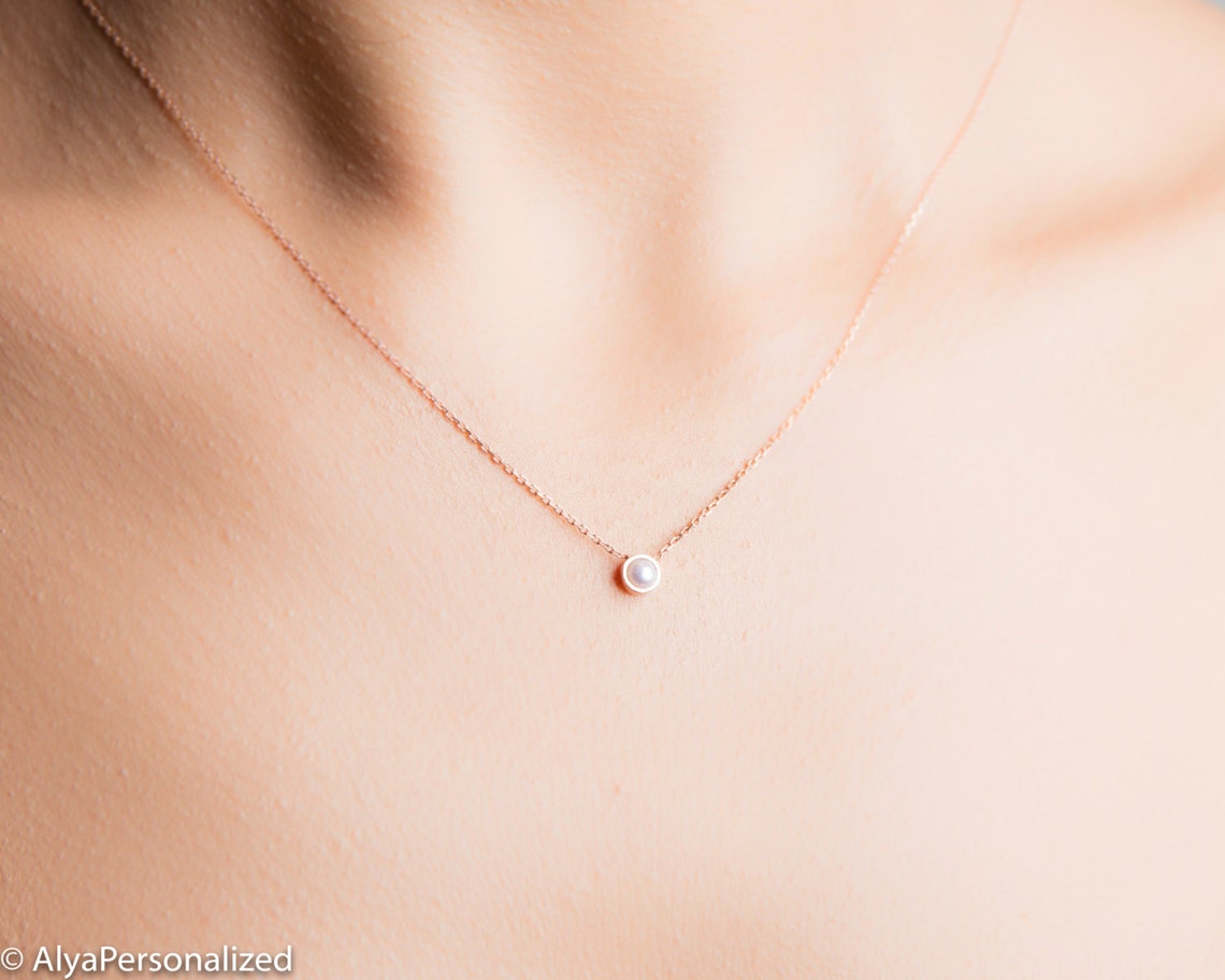 Single Pearl Necklace - Minimalist Necklace - Simple Gold Necklace ...