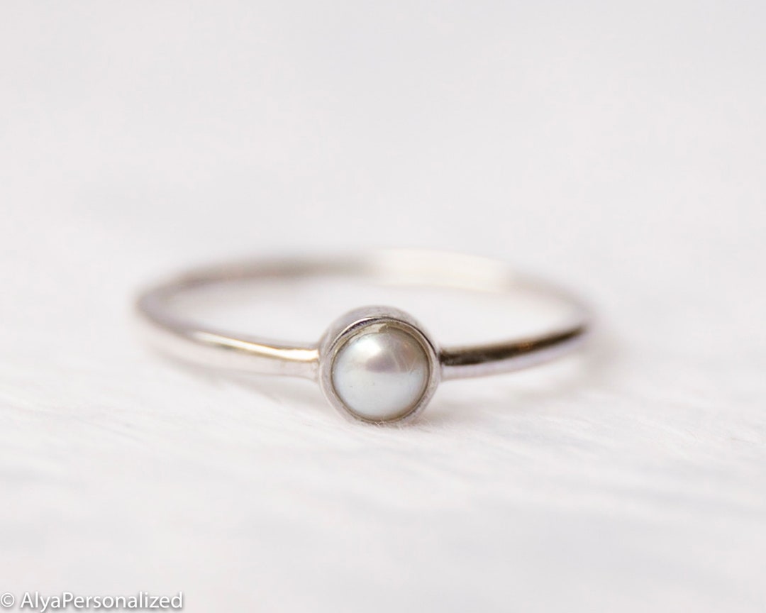 14K White Gold Pearl Engagement Ring - Simple Pearl Ring, Minimalist ...