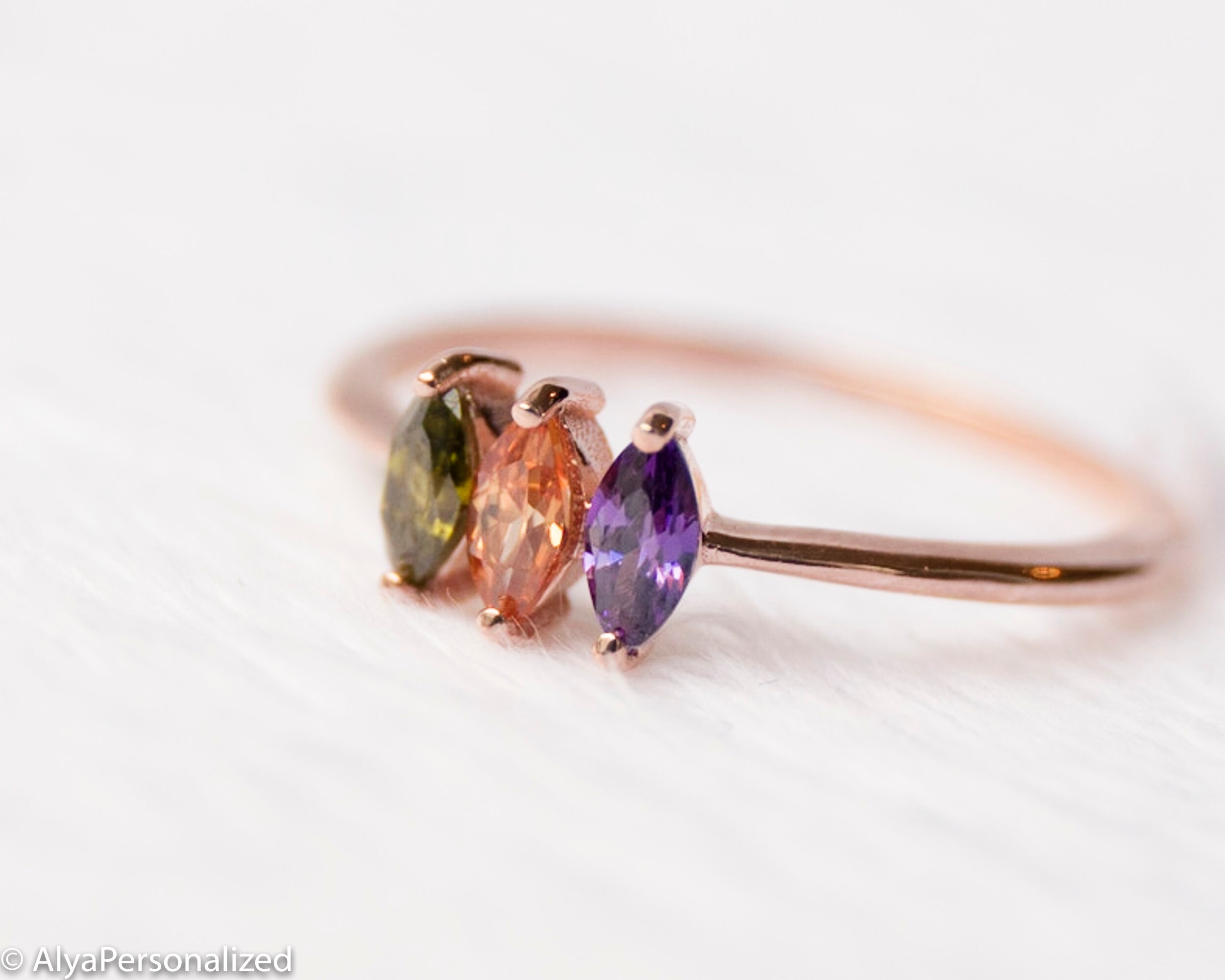 14K Rose Gold Personalized Birthstone Ring, Mothers Ring, Personalized ...