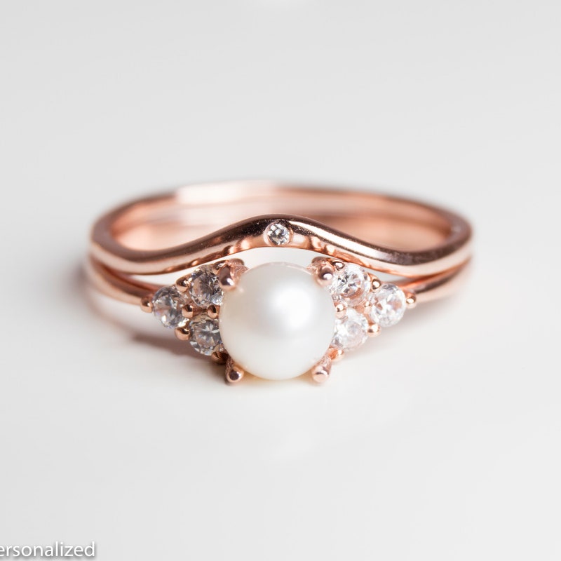 Pearl Engagement Ring Set - Etsy