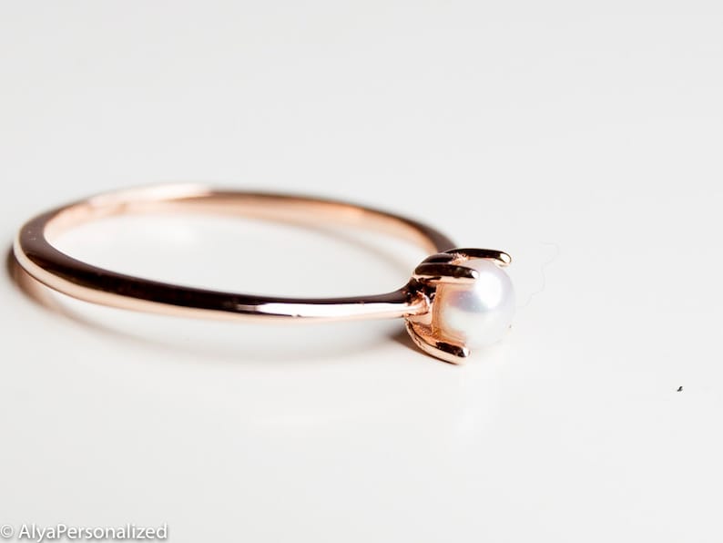 Simple Pearl Ring 14K Gold Ring Simple Engagement Ring - Etsy