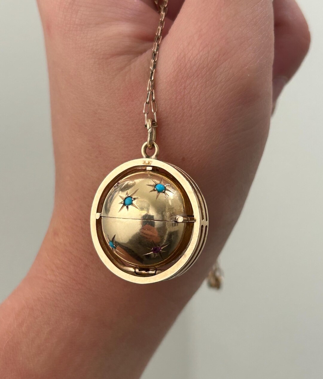 Vintage Heavy 14K Gold Star Set Turquoise and Ruby Orb Locket - Etsy