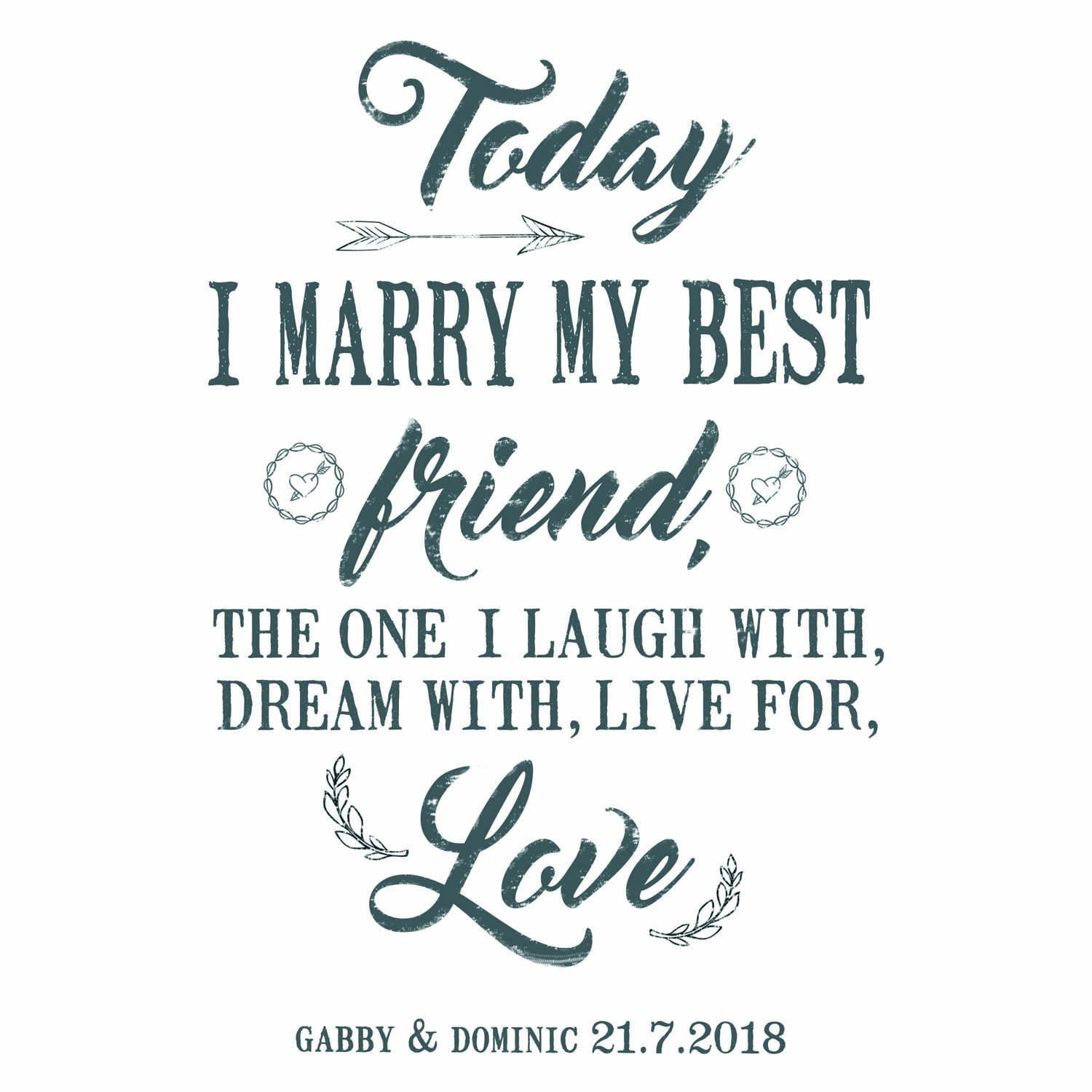 Today I Marry My Best Friend. Personalised Wedding Aisle Runner. Custom ...