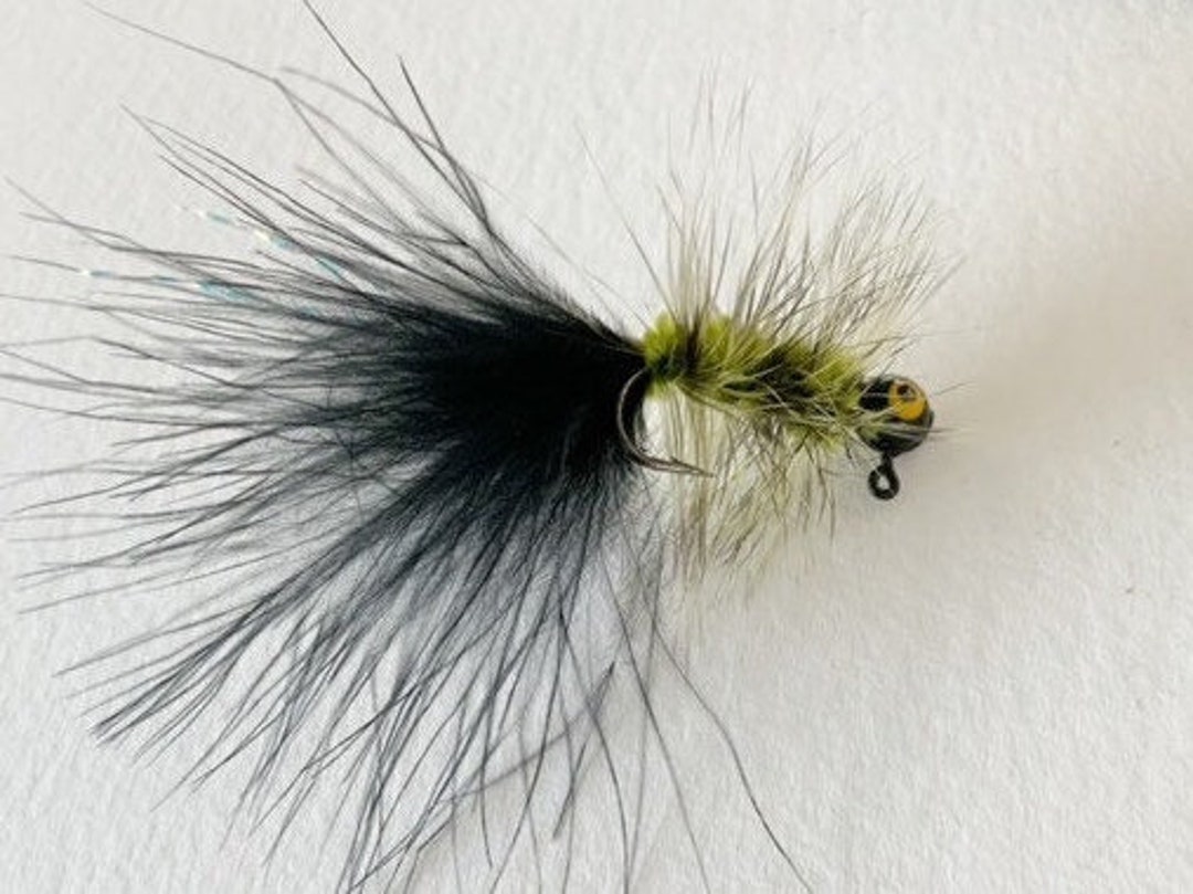 Marabou Jigs, Grizzly Olive and Black Fuzzy Buggers 3, Walleye, Crappie ...