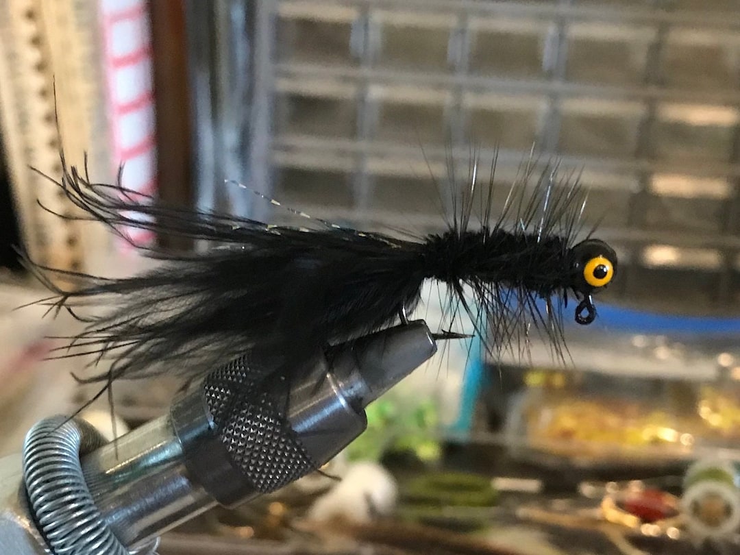 Marabou Jigs, Black Fuzzy Buggers (3), Walleye, Crappie, Bluegill, Bass ...