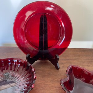 Vintage Ruby Red Glass Footed Candy Dish, Plate and Leaf Dish - Etsy