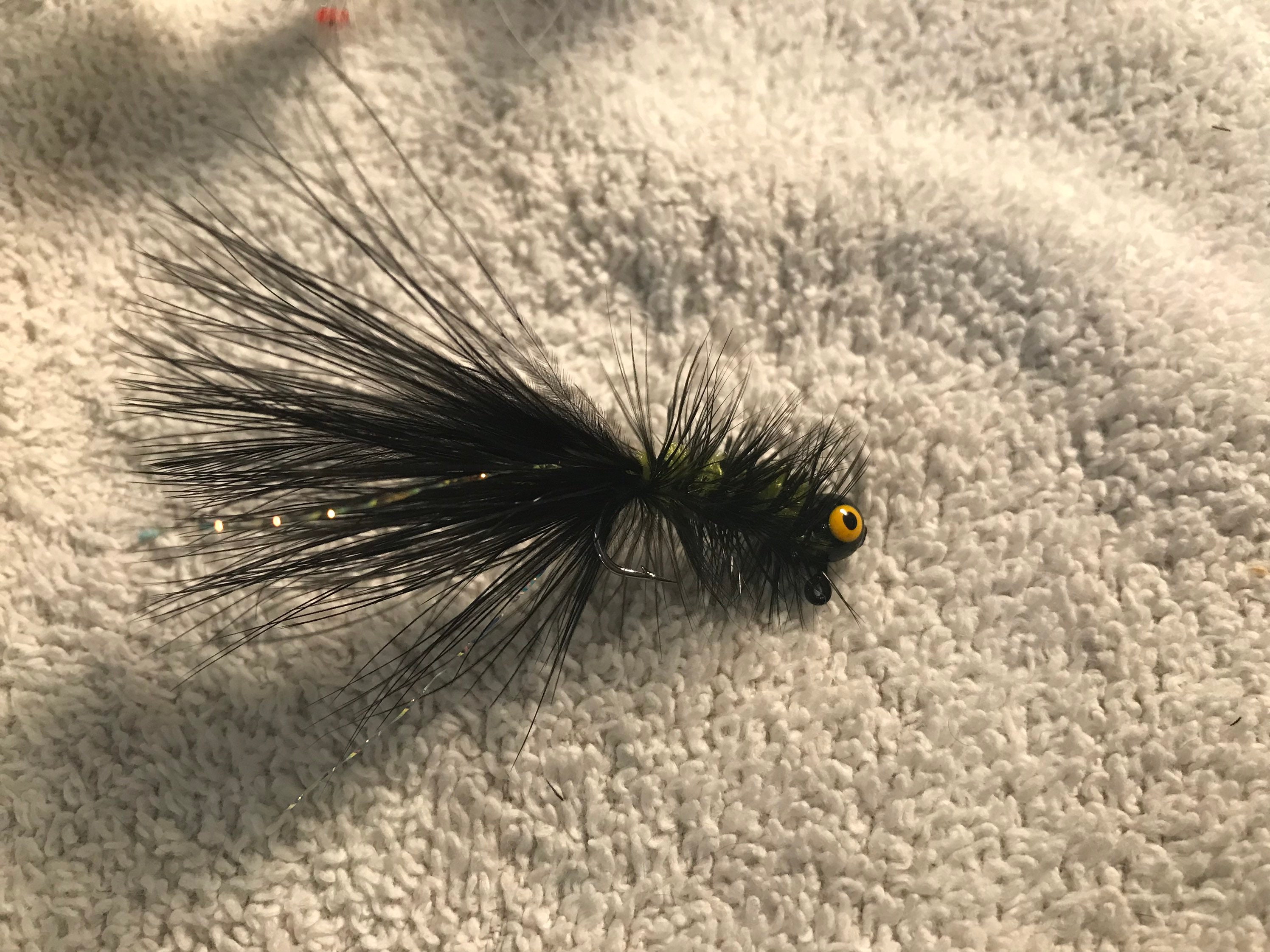 Marabou Jigs, Black and Olive Fuzzy Buggers (3), Walleye, Crappie ...