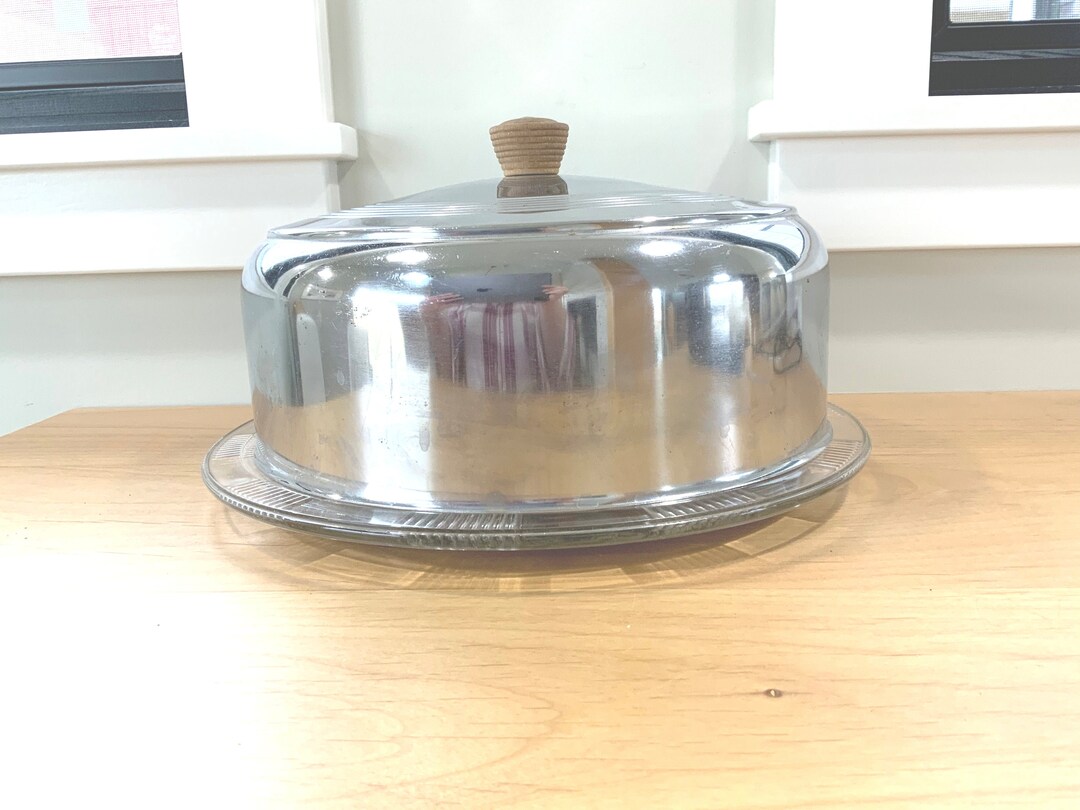 Vintage Mid Century Large Covered Cake Plate, Chrome and Glass - Etsy