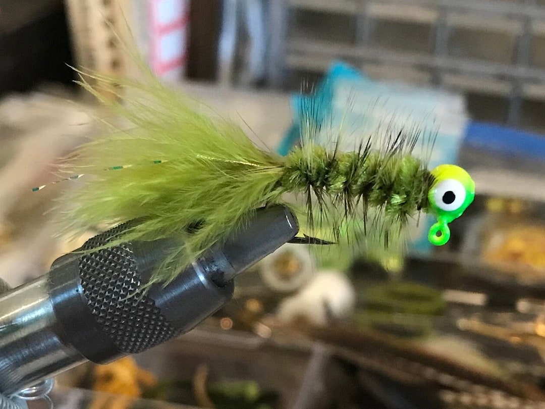 Marabou Jigs, Olive With Chartreuse Head Fuzzy Buggers (3), Walleye ...