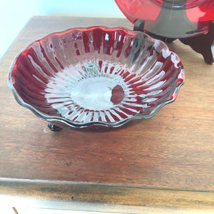 Vintage Ruby Red Glass Footed Candy Dish, Plate and Leaf Dish - Etsy