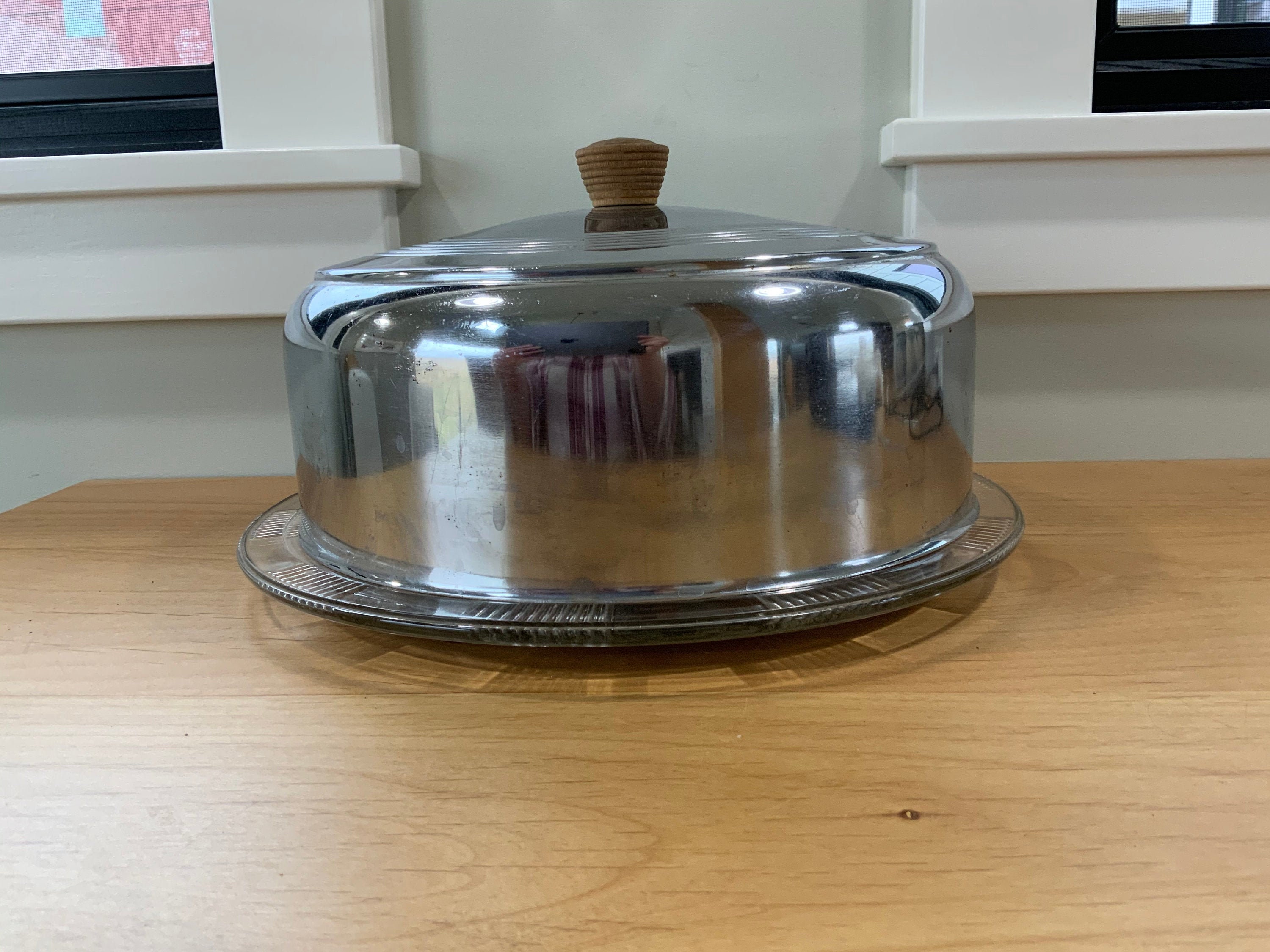 Vintage Mid Century Large Covered Cake Plate Chrome and Glass - Etsy