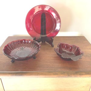 Vintage Ruby Red Glass Footed Candy Dish, Plate and Leaf Dish - Etsy
