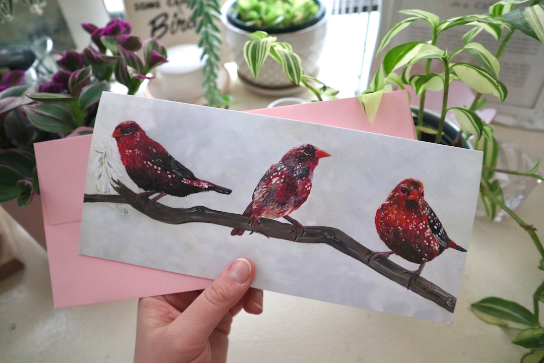 Strawberry Finches [handmade Card - Bird Series] - Etsy