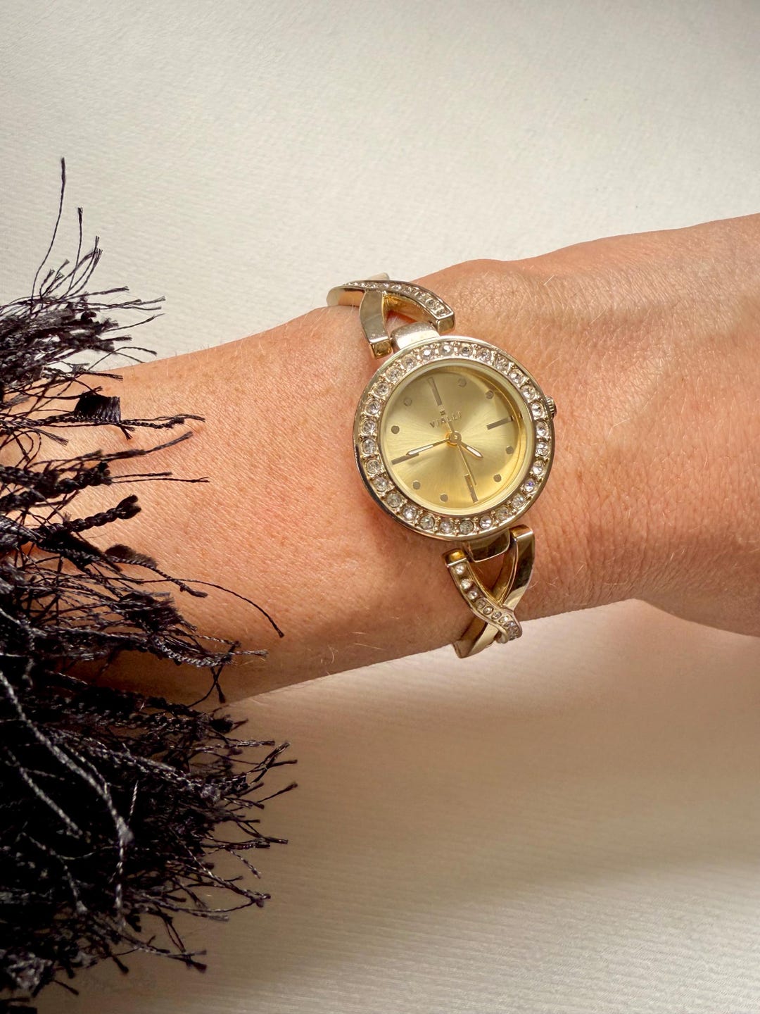 Vialli Crystal Gem Encrusted Gold Watch / Dainty Vintage Gold Watch ...