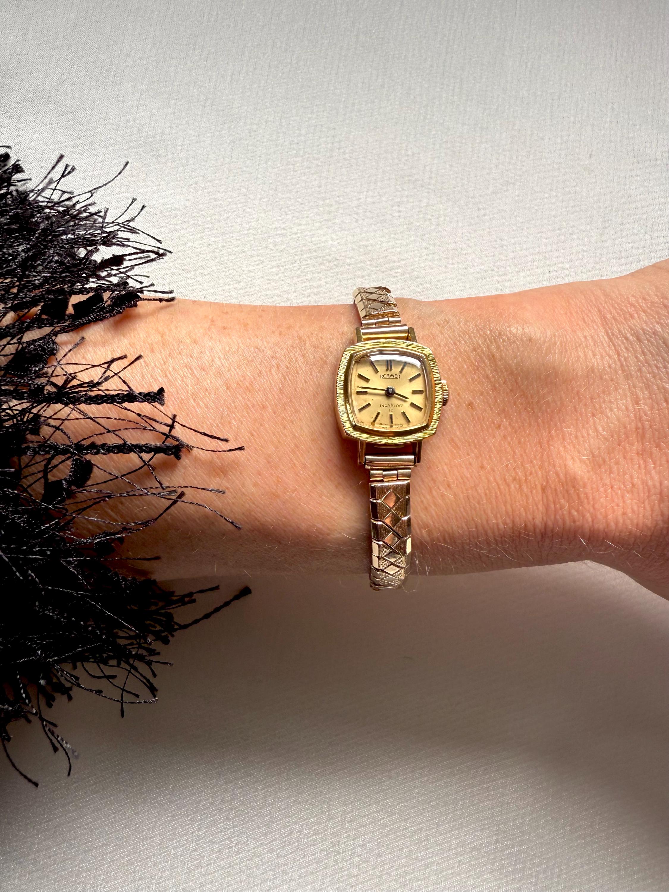 ROAMER Ladies Vintage Gold Dainty Cocktail Watch / 19 Jewels Incabloc ...