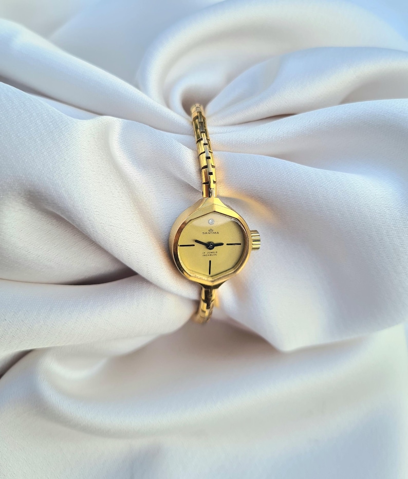RARE Vintage Gold Plated Ladies Watch by SANTIMA / Dainty Gold Cocktail ...