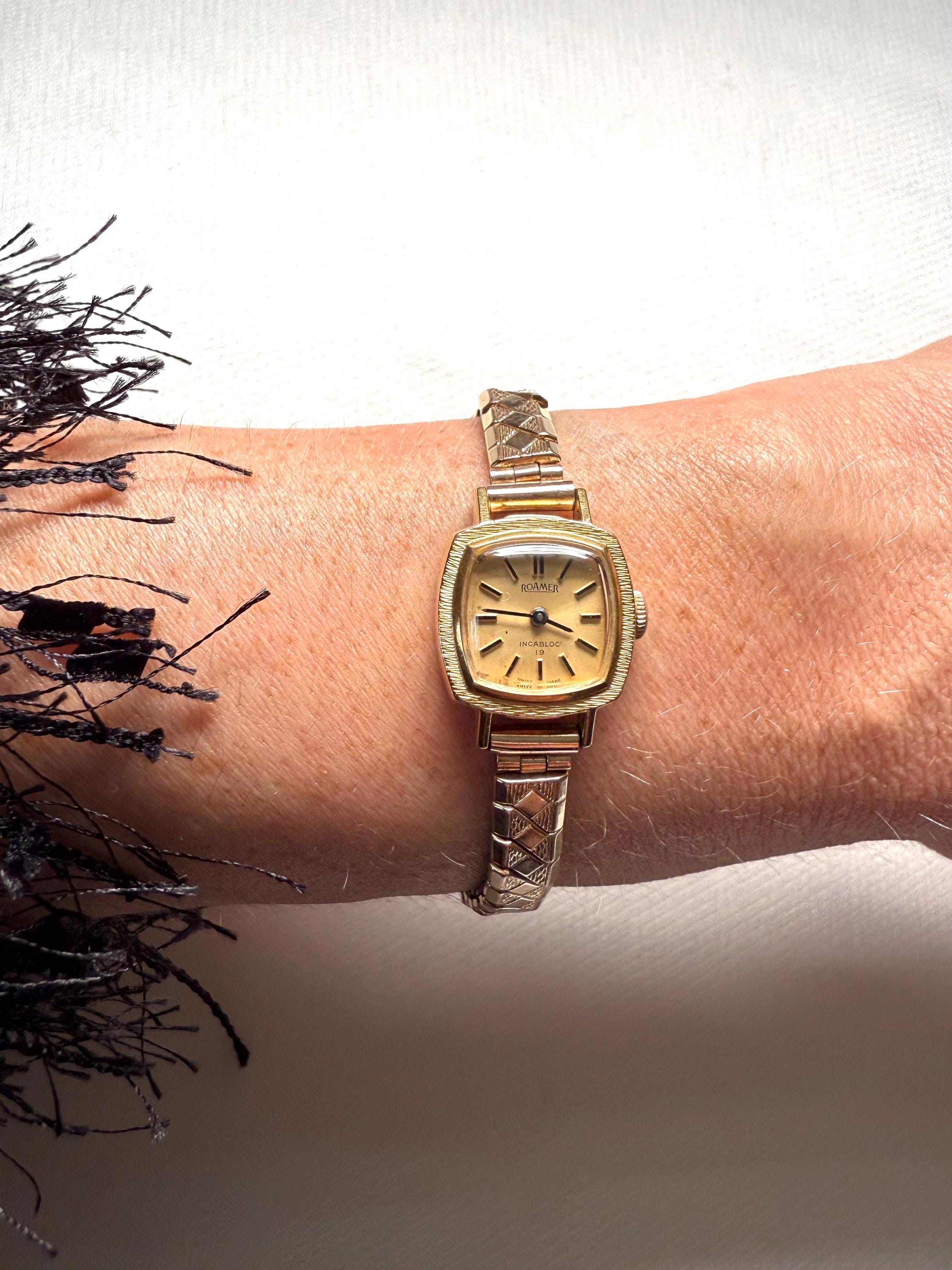 ROAMER Ladies Vintage Gold Dainty Cocktail Watch / 19 Jewels Incabloc ...