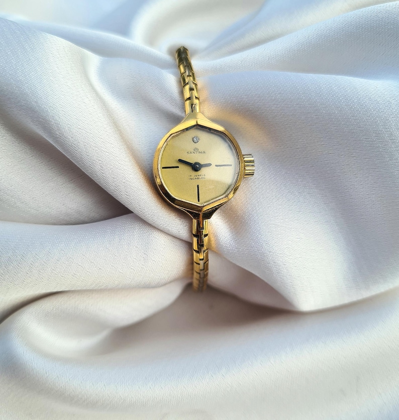 RARE Vintage Gold Plated Ladies Watch by SANTIMA / Dainty Gold Cocktail ...