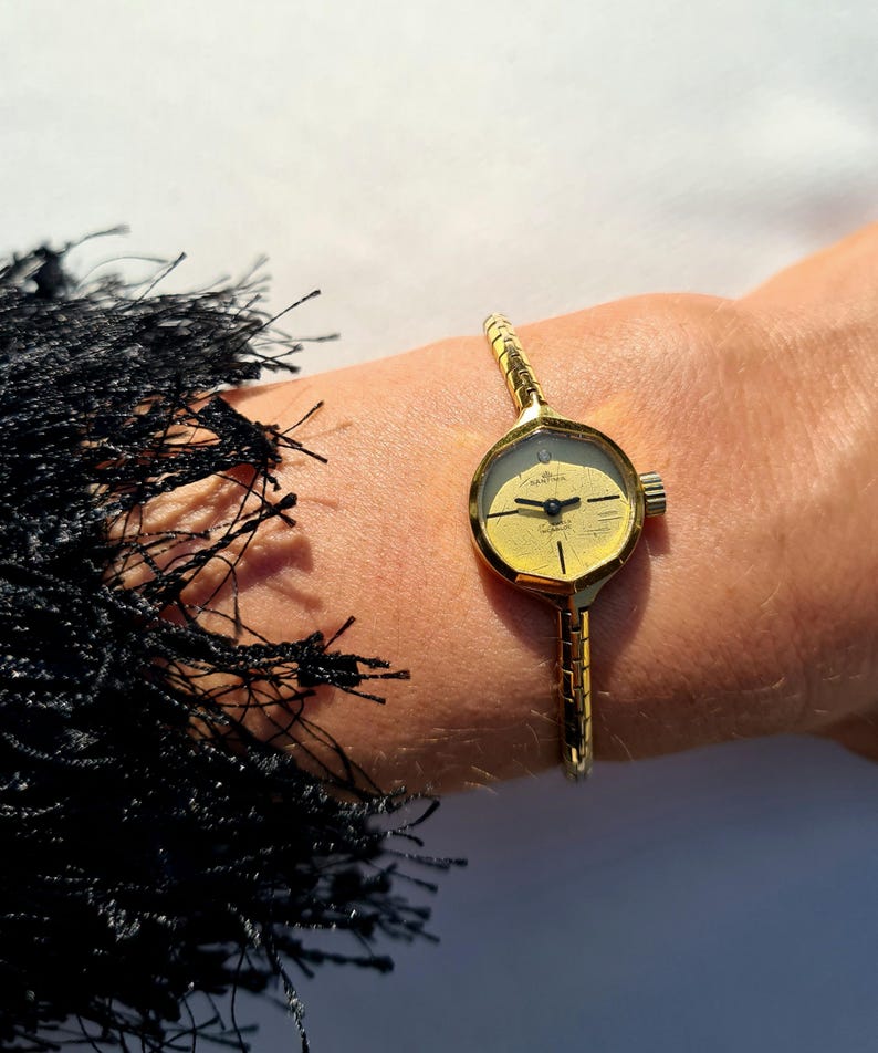 RARE Vintage Gold Plated Ladies Watch by SANTIMA / Dainty Gold Cocktail ...