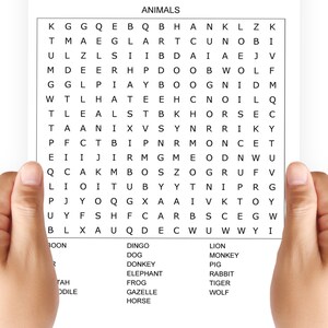 Animals Word Search Puzzle in Large Print - Etsy