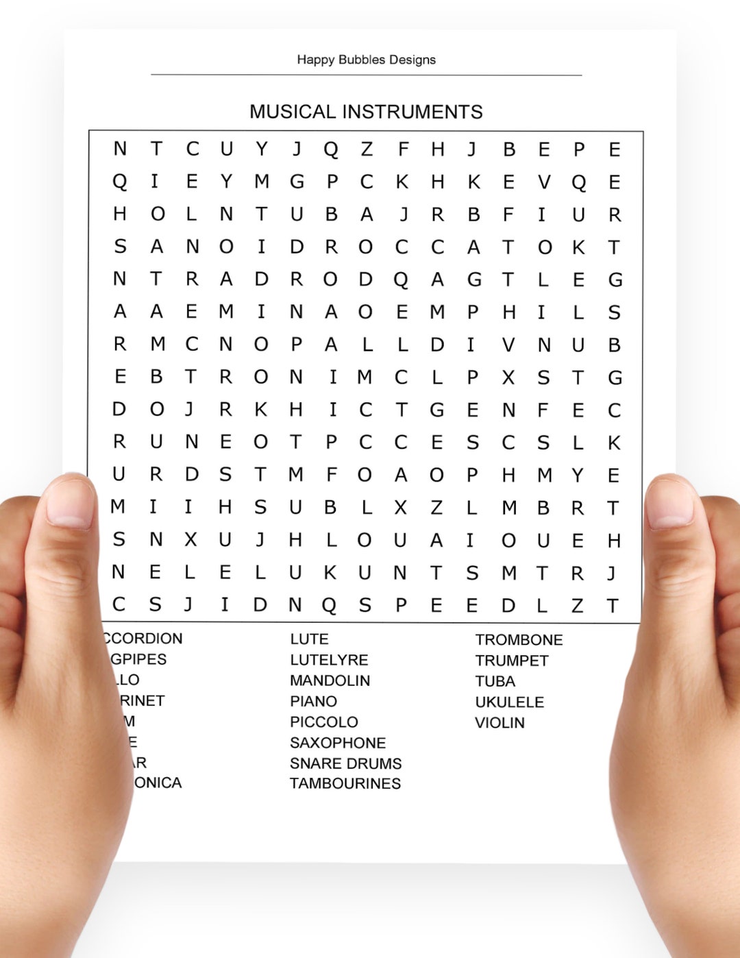 Musical Instruments Word Search Puzzle in Large Print - Etsy
