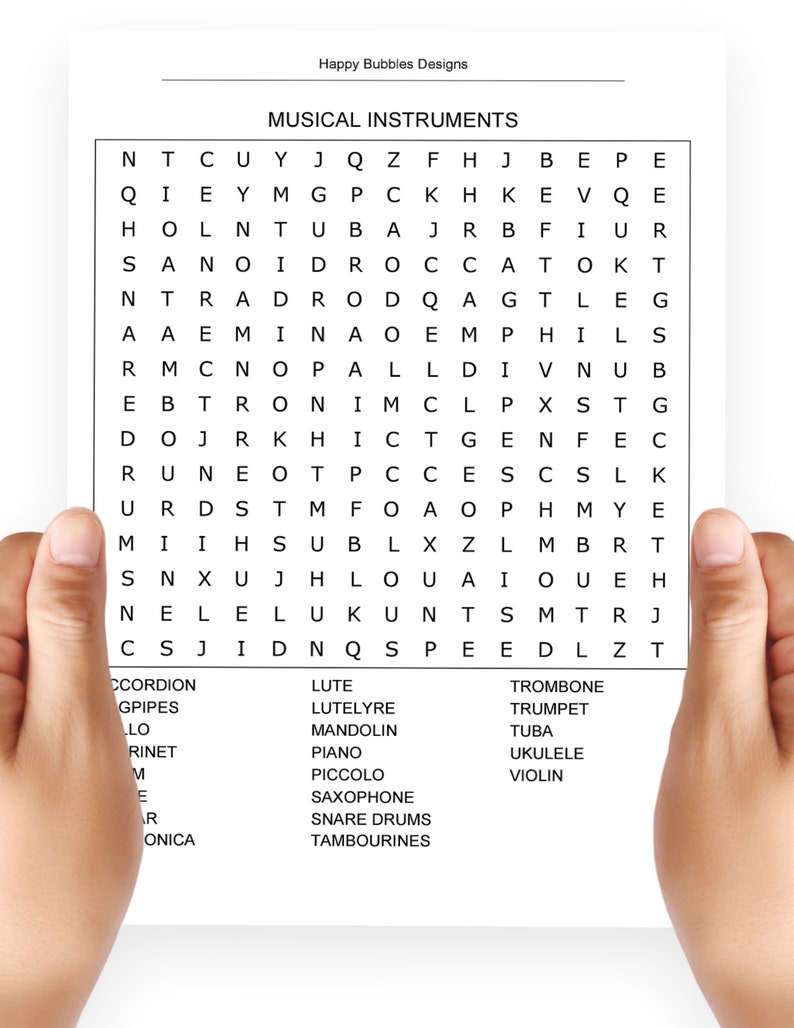 Musical Instruments Word Search Puzzle in Large Print - Etsy