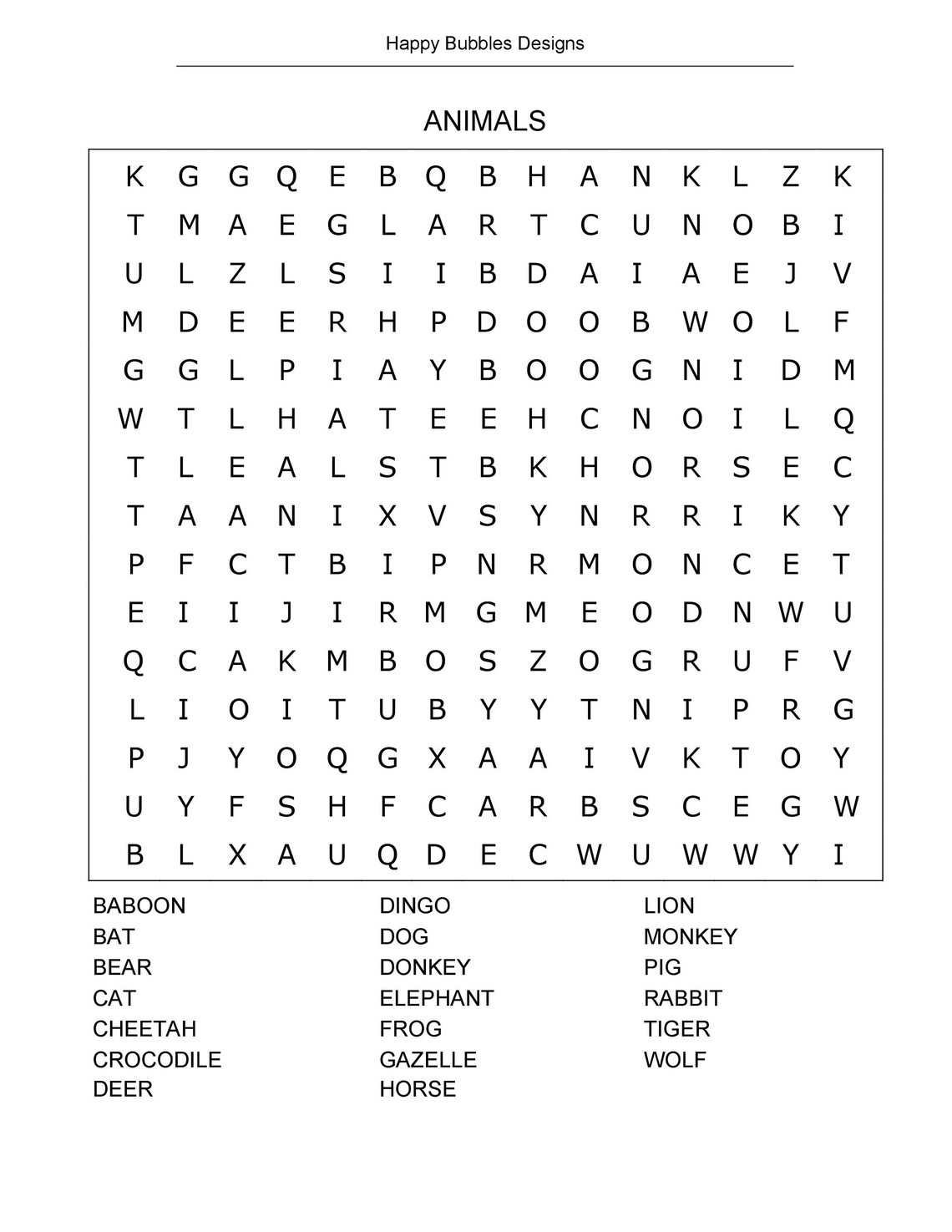 Animals Word Search Puzzle in Large Print - Etsy