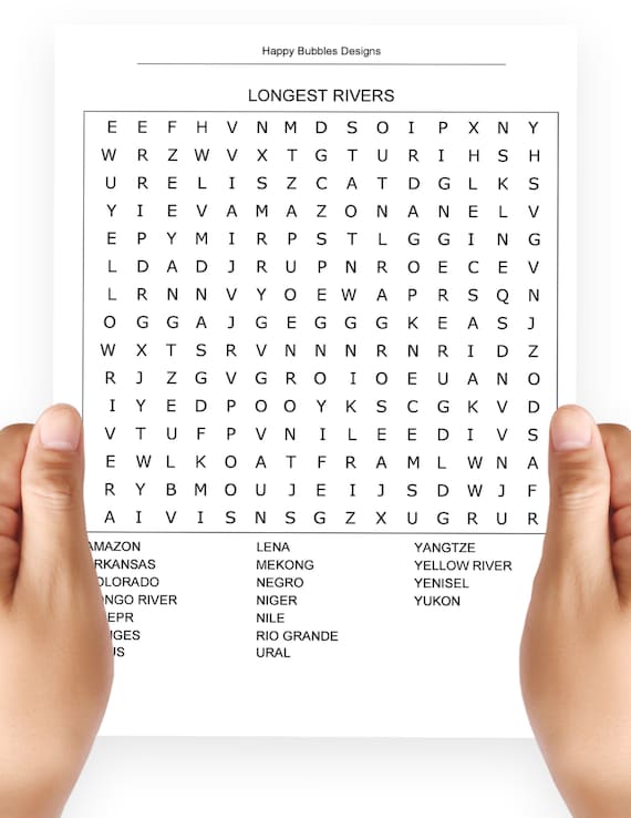 Longest Rivers Word Search Puzzle in Large Print | Etsy