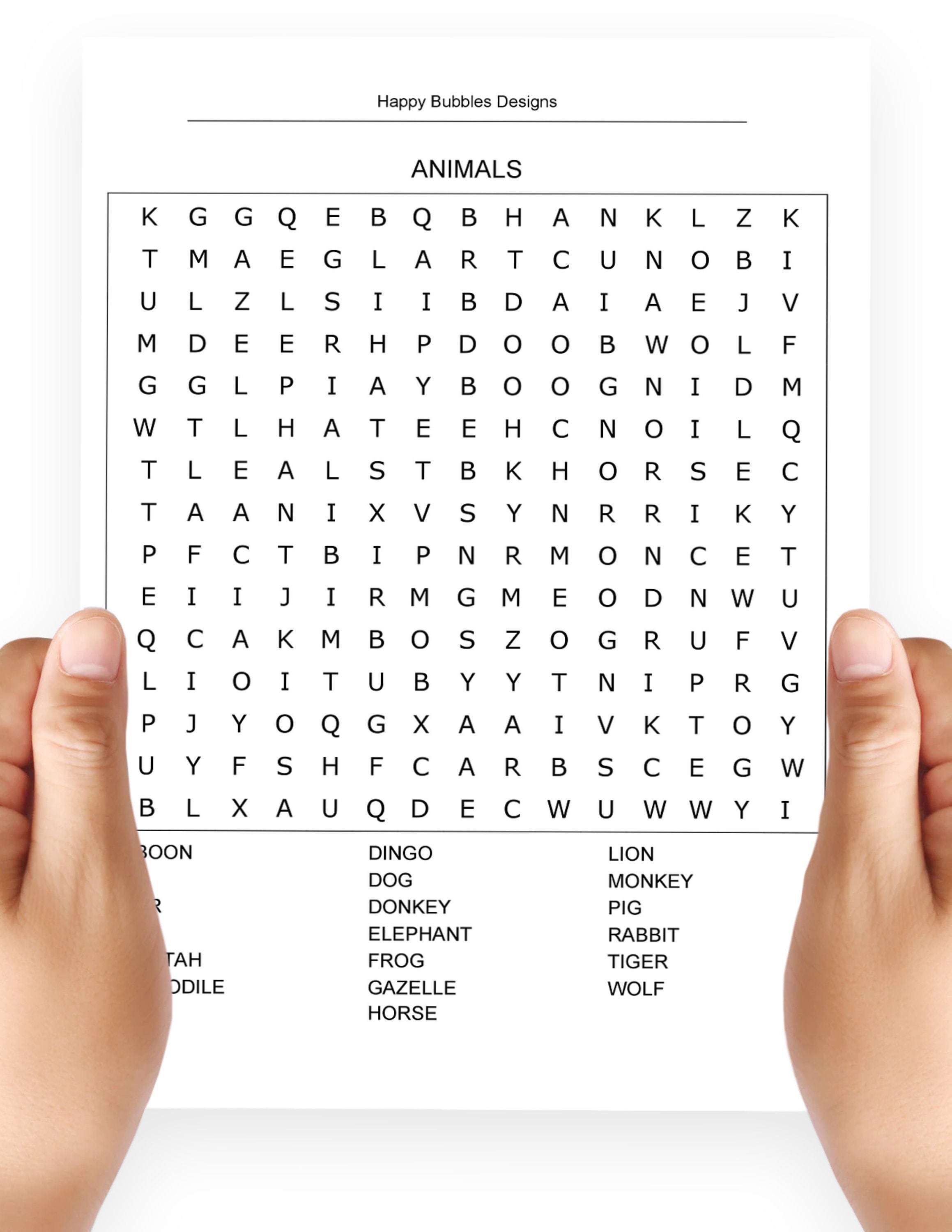 Animals Word Search Puzzle in Large Print - Etsy