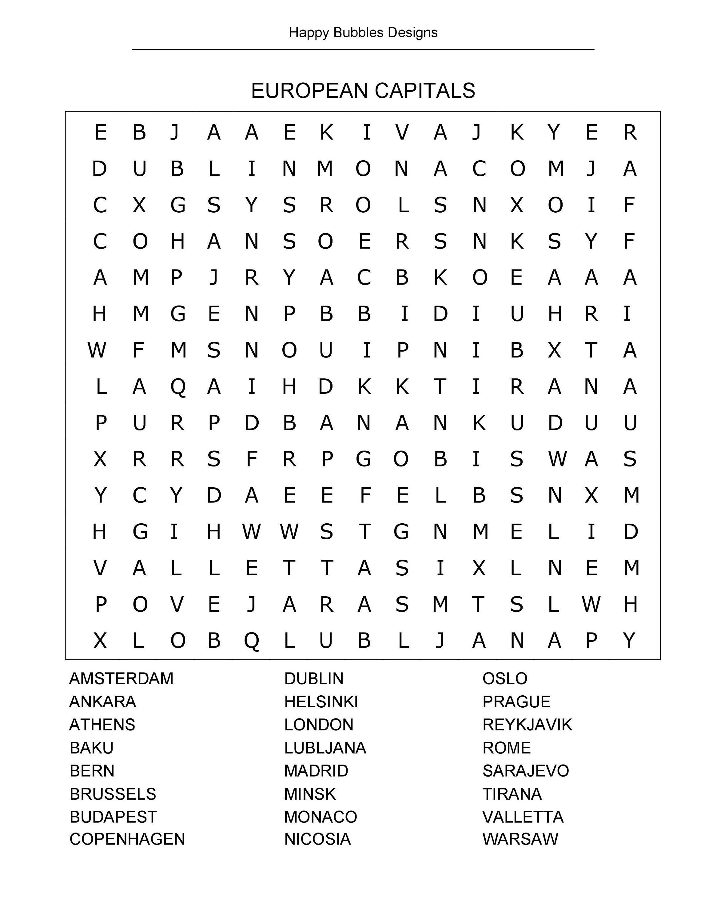 European Capitals Word Search Puzzle in Large Print - Etsy