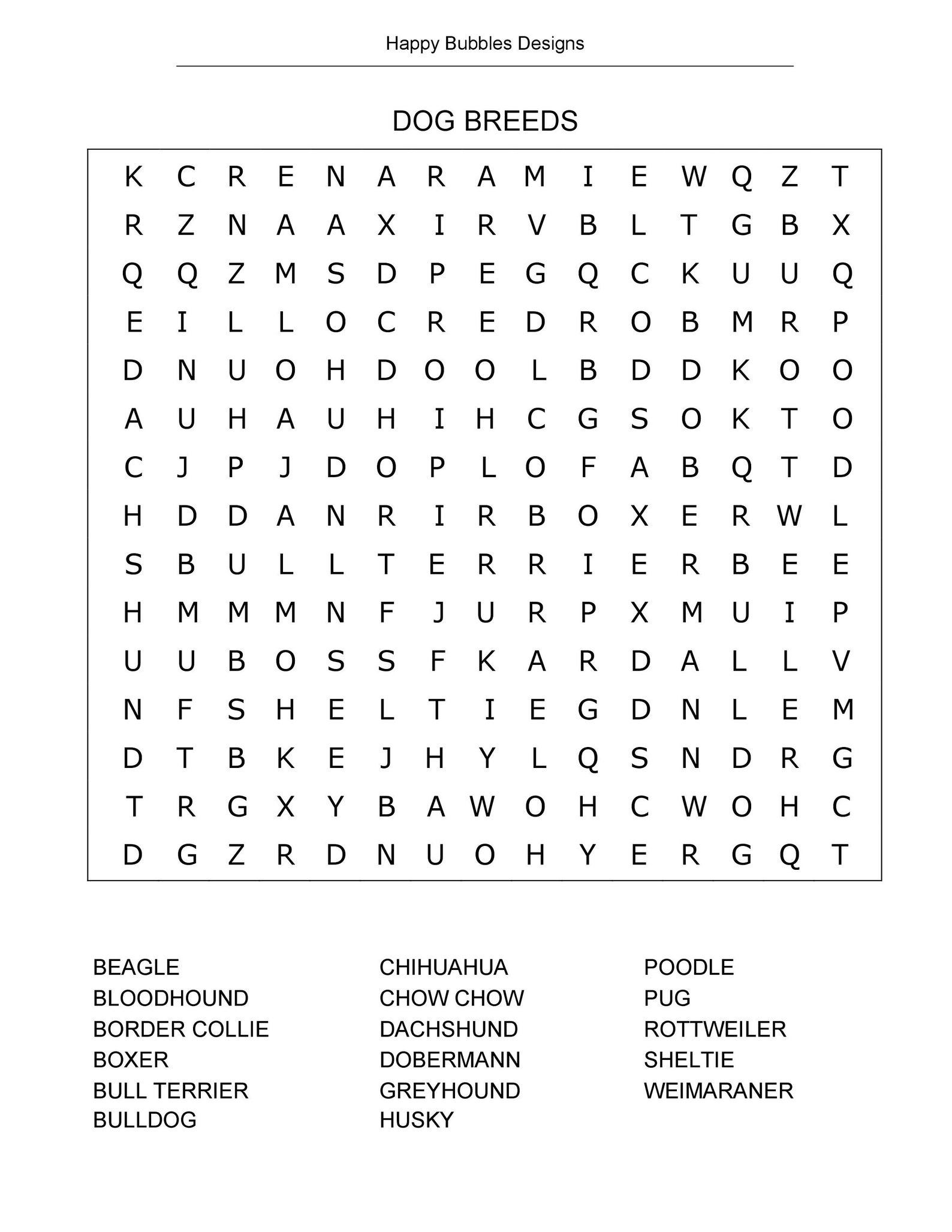 Dog Breeds Word Search Puzzle in Large Print - Etsy