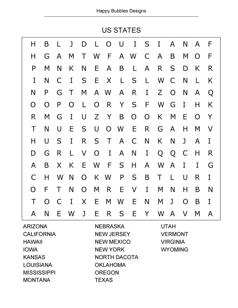 US States Word Search Puzzle in Large Print - Etsy