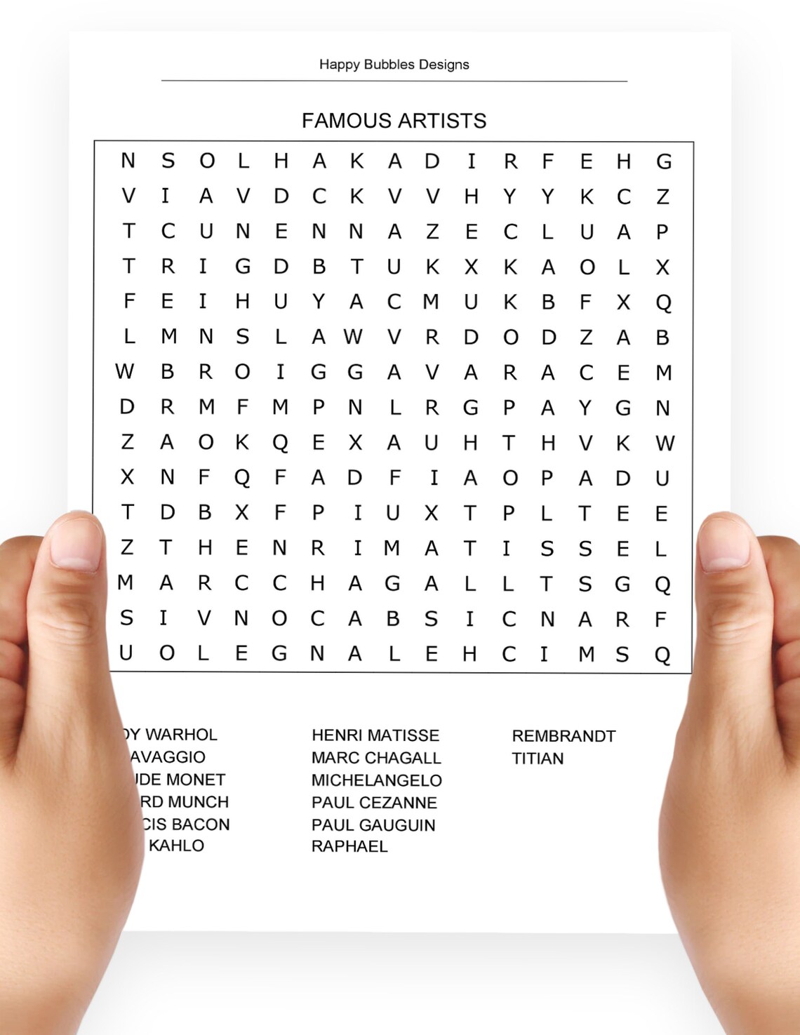 Famous Artists Word Search Puzzle in Large Print - Etsy