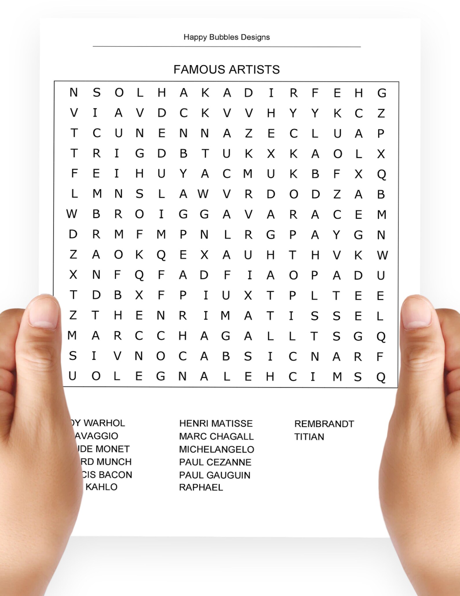 Famous Artists Word Search Puzzle In Large Print Etsy Famous Artists Word Search Puzzle In Large Print Etsy